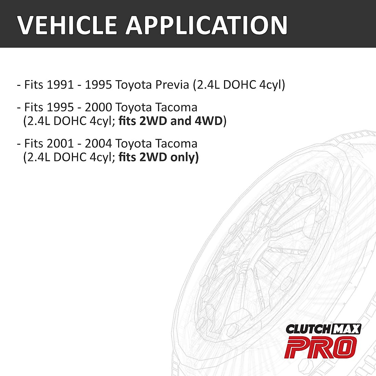 ClutchMaxPRO Performance Stage 4 Clutch Disc Plate with Alignment Tool Compatible with 1991-1995 Toyota Previa 1995-2004 Tacoma SR5 2.4L 2RZFE 2WD 4WD (CPLC56024R4DEAT-16076-ST4)