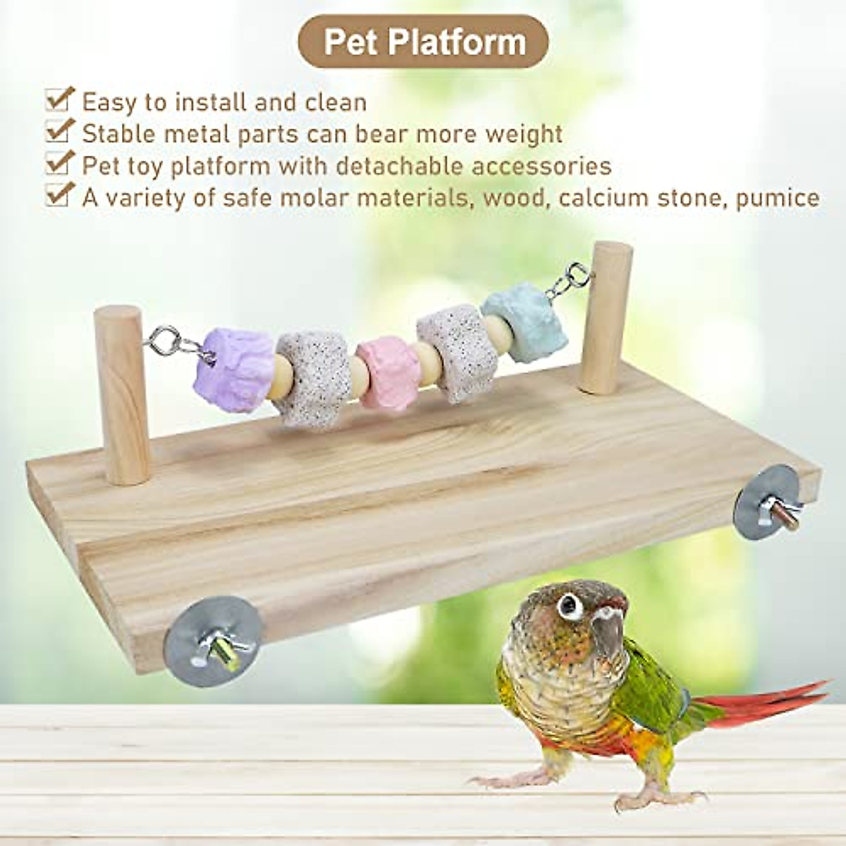 Pet Wood Perch Platform Springboard with Mineral Stone Molar Toy for ...