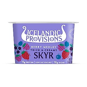 Icelandic Provisions 5.3oz Traditional Skyr Yogurt, Berry Medley, Icelandic Cultured Dairy Product With 15g Protein/Serving | Thick & Creamy Texture | More Protein & Less Sugar Than Yogurt