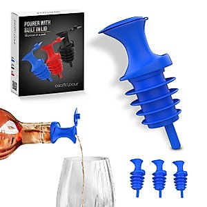 Esatto Pour and Seal, Pourer with Lid – Easy Pouring for Drinks like Spirits and Liquors, Lid for Healthy Practices Keeping Debris and Fruit Flies Away, Professional Bar Tool, Pack of 12 Pieces (Blue)