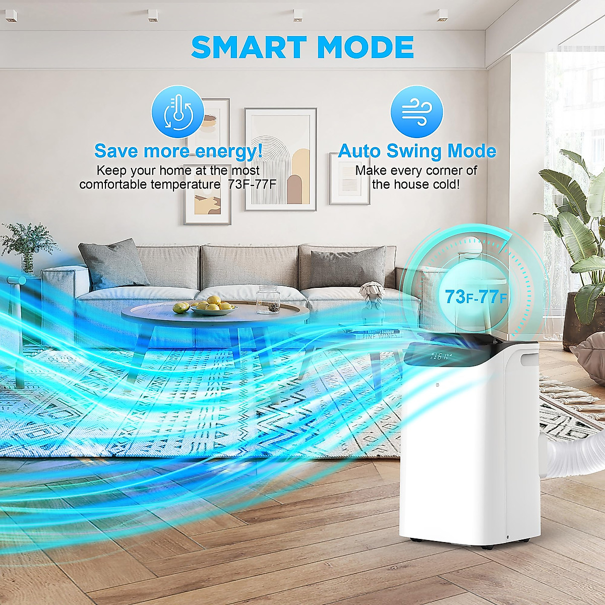 Humhold 12000 BTU Portable Air Conditioners with Remote Control, 3-in-1 Free Standing Cooling AC Unit with Fan & Dehumidifier, Cools Room up to 500 sq.ft, Smart/Sleep Mode,Auto Swing