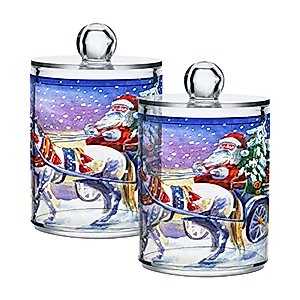 Kigai 4PCS Santa Claus Wagon Qtip Holder Dispenser with Lids - 14 oz Bathroom Storage Organizer Set, Clear Apothecary Jars Food Storage Containers, for Tea, Coffee, Cotton Ball, Floss