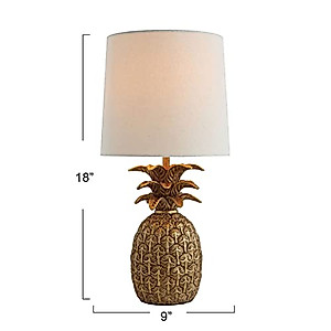 Creative Co-Op Resin Pineapple Table Lamp with Linen Shade, Distressed Gold