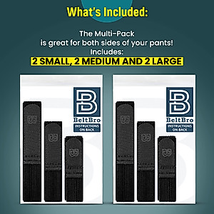 BeltBro For Women No Buckle Elastic Belt — 6 Pack (S, M, L) x 2 — Fits 1 Inch Belt Loops, Easy To Use