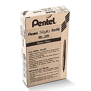 Pentel Arts Tradio Stylo Sketch Pen Refills, Black, Box of 12 (MLJ20-A)