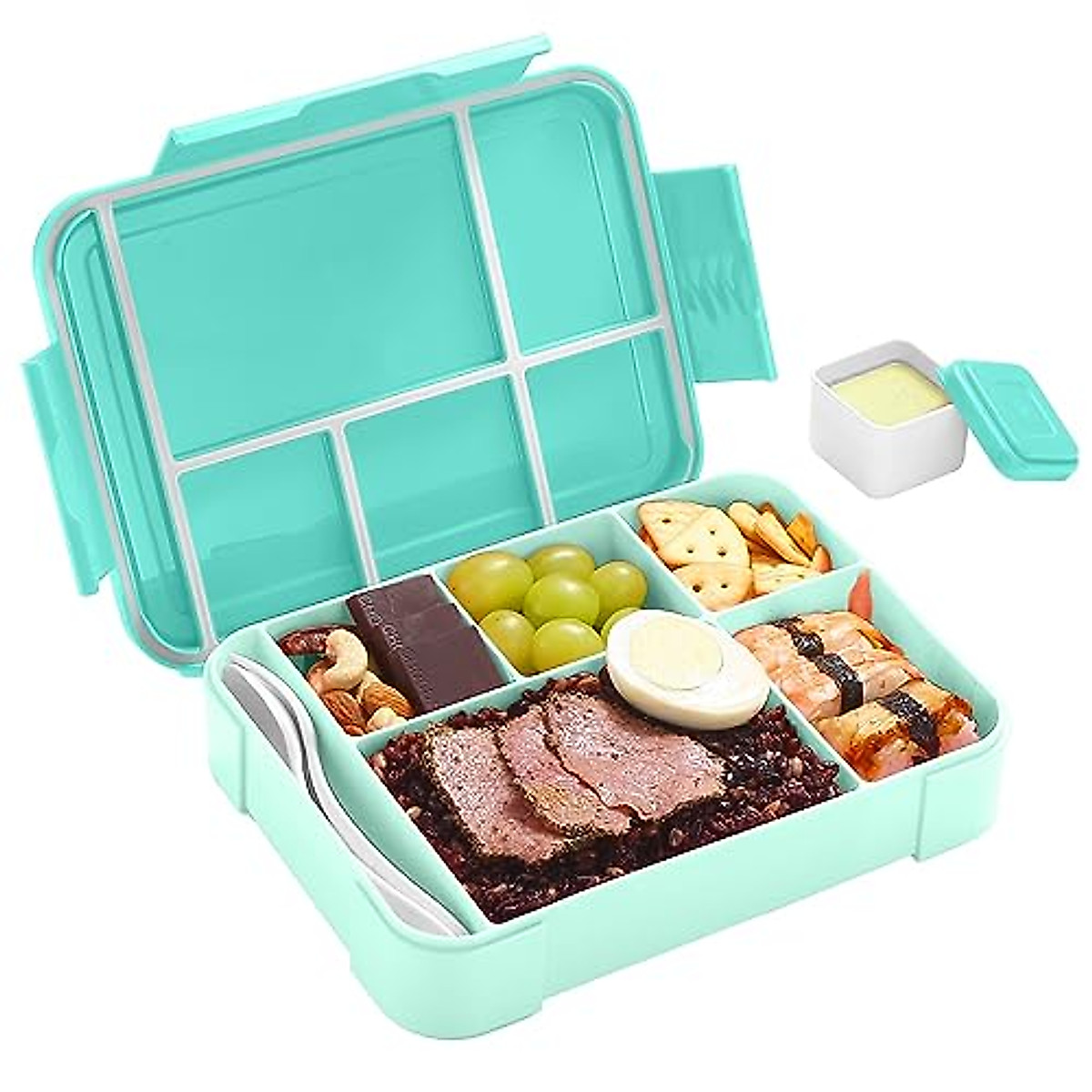LOVINA Bento Box for Adult Kids, Stylish Teens Adult Lunch Box Containers With 5 Compartments, Durable, Microwave/Dishwasher Safe, BPA-Free, Perfect for On-the-Go Meal(Cyan)