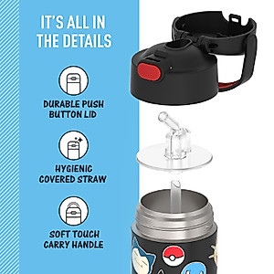 THERMOS FUNTAINER Water Bottle with Straw - 12 Ounce, Pokémon - Kids Stainless Steel Vacuum Insulated Water Bottle with Lid