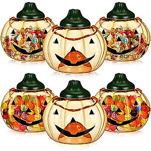 Sliner 6 Pcs 50 oz Halloween Plastic Pumpkin Jar Large Candy Jar with Lid Clear Pumpkin Cookie Dish with Cover Pumpkin Candy Bowl Fall Decorative Storage Vintage Food Snacks Sugar Container