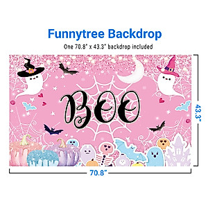 Funnytree Pastel Halloween Backdrop Pink Ghost Girls Birthday Party Background Boo Theme Hallowmas Banner Cute Spooky Bat Pumpkin Decoration Supplies Photo Booth Prop