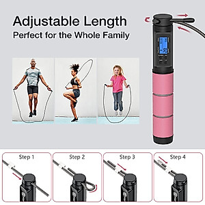 Jump Rope, H Handio Jump Rope with Counter, Workout Jumping Rope with Steel Ball Bearings, Adjustable Length Speed Skipping Rope for Men Women Kids Home Gym, Crossfit, Fitness Exercise