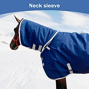 1200D Winter Waterproof Horse Trunout Blanket, 340g Warm Cotton Filling Liner with Turnout Neck Cover Detachable, Medium Weight Waterproof Horse Blanket (Back Length 78 inch / 145 CM)