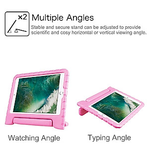 Fintie Case for iPad 6th Generation 2018 / iPad 5th Generation 2017 / iPad Air 2 / iPad Air (9.7 Inch) - Kiddie Series Light Weight Shock Proof Convertible Handle Stand Cover Kids Friendly, Pink