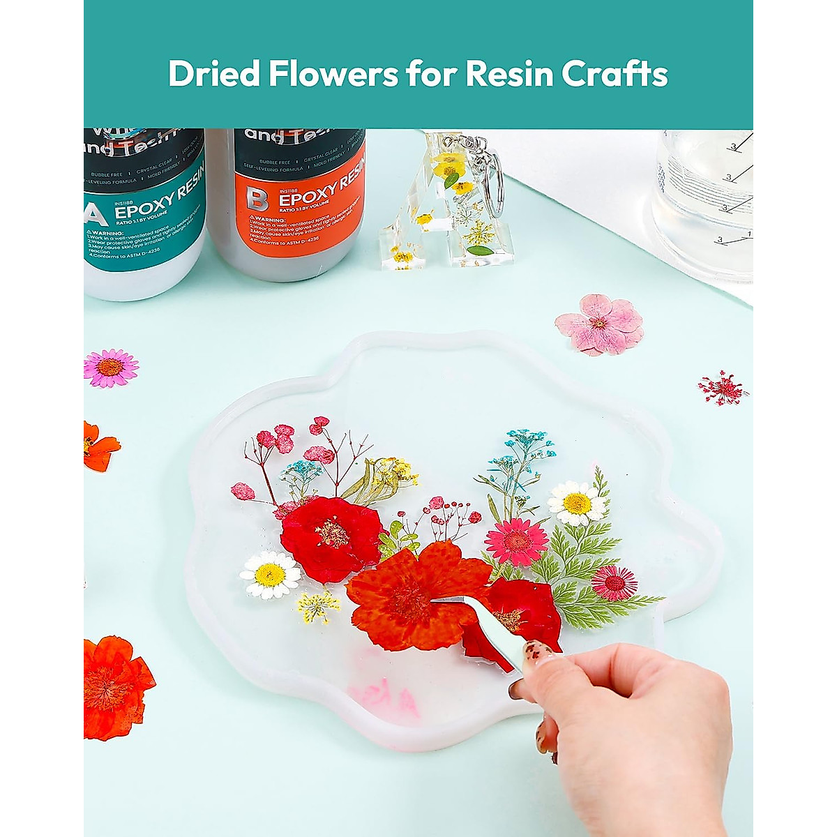 Dried Flowers, Resiners 100 Pcs Pressed Flowers for Craft Red Real Natural Dried Flowers Dry Leaves Kit for DIY Making Crafts Resin Soap Candle Scrapbook Supplies Card Making Jewelry