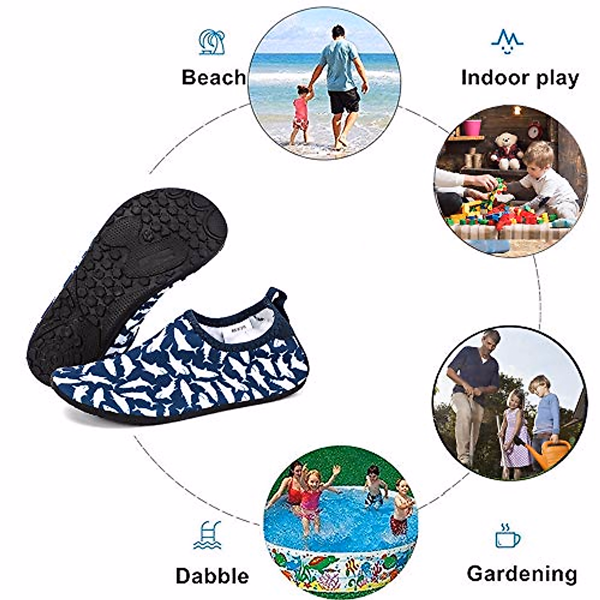 HIITAVE Baby Swim Water Shoes Non-Slip Quick Dry Barefoot Beach Aqua Pool Socks for Boys & Girls Kids Toddler Navy/Shark 3.5-4 M US Big Kid
