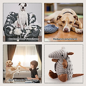 Hollypet Dog Toy, Bubble Plush Dog Toy with Crinkle Paper, Squeaky Dog Toys Puppy Chew Toy with Clean Teeth Armadillo Animals Toy for Small Medium Large Dogs, Gray, 8 inch