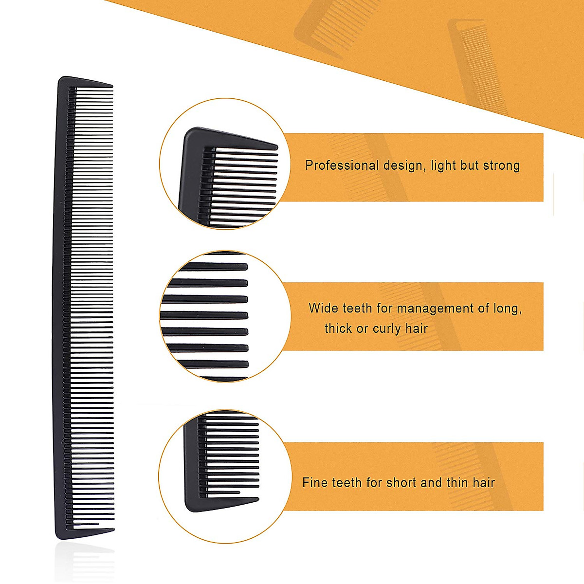 3 Packs Hair Comb, WantGor 2 Pieces Rat Tail Combs Steel Pin and 1 Piece Hair Cutting Comb for Hair Salon or Home