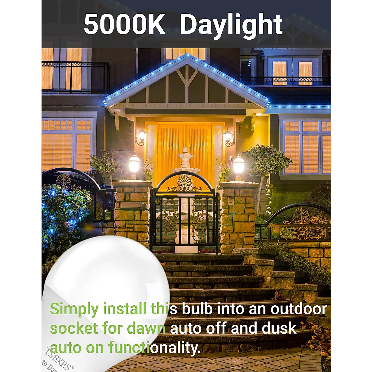 TSEXES 6 Pack Dusk to Dawn Light Bulbs Outdoor, A19 LED Light Bulb 75W Equivalent,5000K Daylight,Auto On/Off Photocell Sensor for Indoor Outdoor Lighting