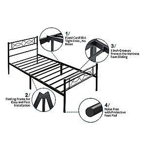 Gustonhon Twin XL Size Metal Bed Frame,Modern Heavy Duty Metal Platform Bed,Sturdy&Easy Assembly, Noise Free Beds with Steel Slats Mattress Foundation,No Box Spring Needed