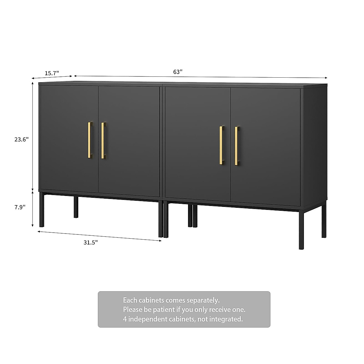 LYNSOM Set of 2 Accent Storage Cabinet with Doors and Adjustable Shelf, Freestanding Modern Sideboard Buffet Cabinet for Office, Dining Room, Living Room, Hallway, Black