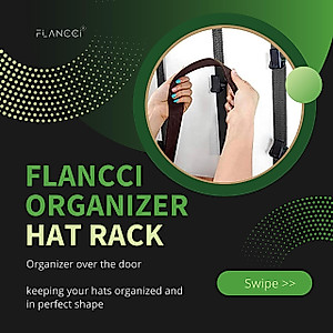 FLANCCI Hat Rack Organizer over the door, Baseball cap holder, hat hanger for closet door rack, Adjustable hat storage racks, Two Straps, Holds up to 18 Caps with adjustable hanging hooks