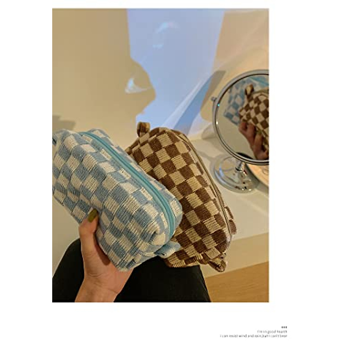 Small Cosmetic Bag Cute Makeup Bag Y2k Accessories Aesthetic Make Up Bag Y2k Purse Cosmetic Bag for Purse (Blue)