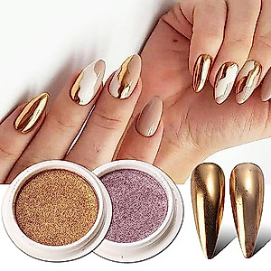 Chrome Nail Power Set, 6 Jars Metallic Chrome Nail Art Powder, Rose Gold Mirror Effect Pigment Glitter Dust Powder for Women DIY Manicure Nail Art Decorations
