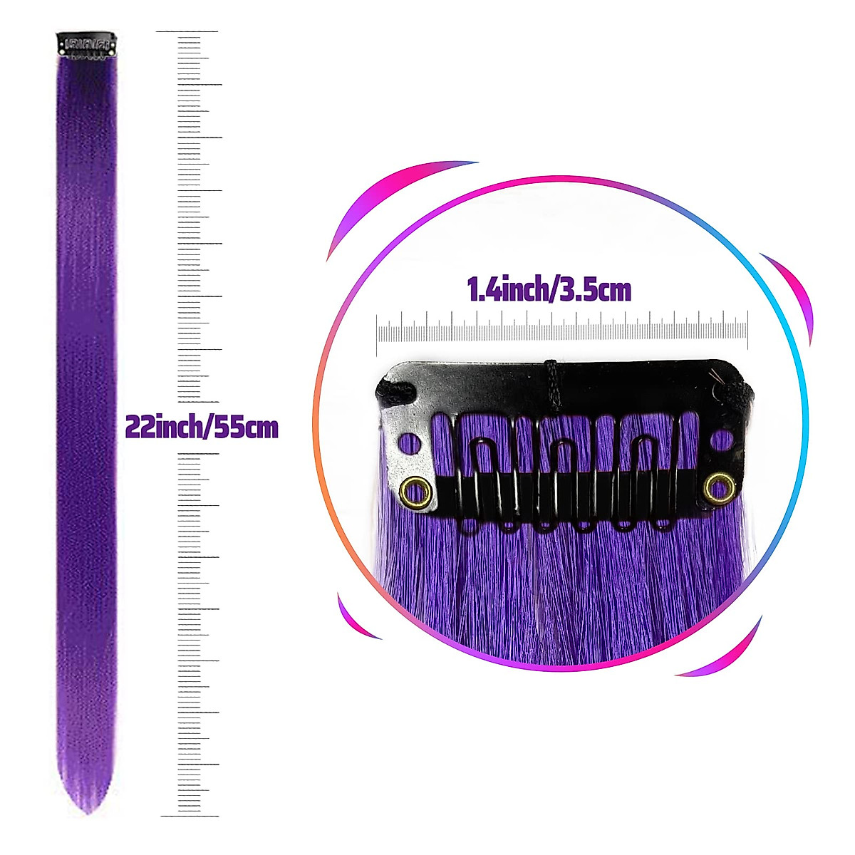 MEckily 22 inch Colored Purple Hair Extensions Clip in Kid's Party Highlights, Purple Accessories Hairpiece Straight for Girls Women (10 Pcs Purple)