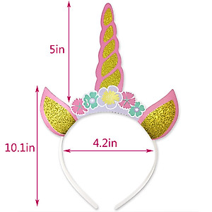 WEEPA 12Pcs Unicorn Party Supplies Gold Glitter Unicorn Headband with 3 Flower Ears Unicorn Party Hats for Unicorn Party Decorations, Birthday Party, Baby Shower