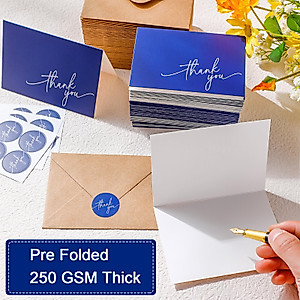 Gueevin 200 Pcs Thank You Cards with Kraft Envelopes and Stickers Bulk,3.5 x 5 Inch Classy Blank Thank You Notes for Wedding,Business,Graduation,Baby Shower,Bridal Shower,Funeral(Navy Blue)