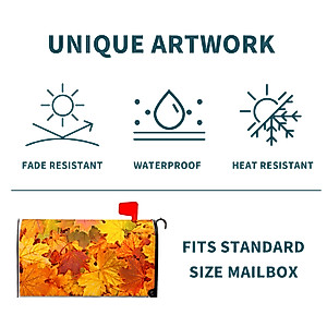 Granbey Fall Maple Leaves Mailbox Cover Magnetic Custom Autumn Decor Colorful Painting Wraps Post Letter Box Decorative for Outside Garden Yard Home Standard Mailbox 18x21 in