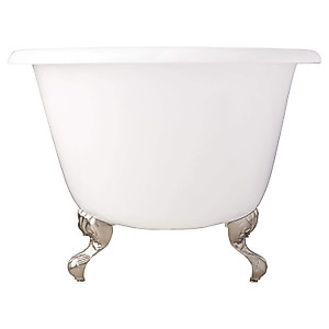 Signature Hardware 307195 Miya 54" Cast Iron Soaking Clawfoot Tub with Pre-Drilled Overflow Hole - White/White Feet