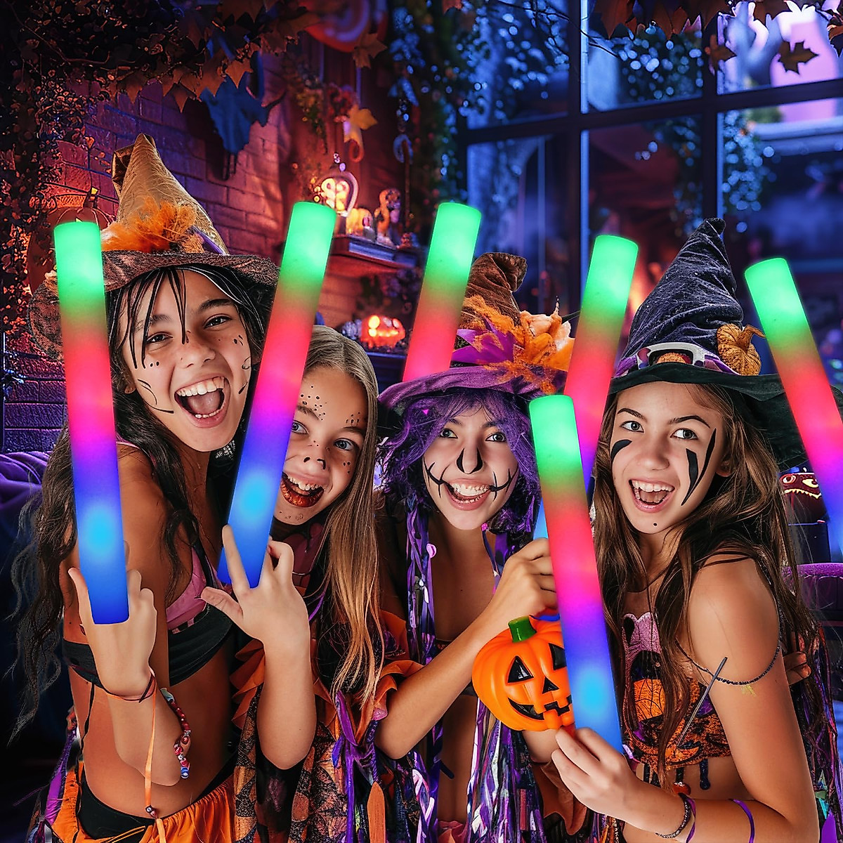 HONLYNE46 PCS Foam Glow Sticks with 3 Modes Colorful Flashing, Foam Light Up Sticks, LED Light Sticks, Glow Sticks Party Pack for New Year, Wedding, Raves, Concert, Christmas