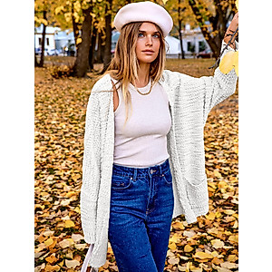 ANRABESS Women Open Front Fuzzy Batwing Sleeve Lightweight Oversized Loose Cozy Knit Cardigan Sweaters 2024 Fall Outfits White X-Large