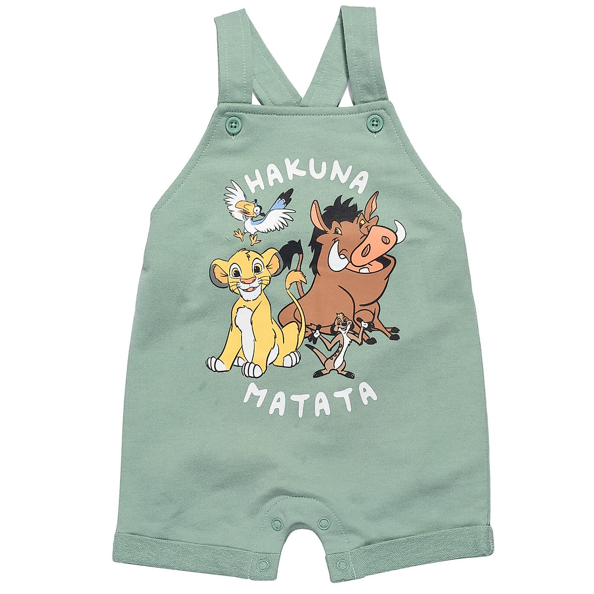 Disney Lion King Simba Timon Pumbaa Newborn Baby Boys French Terry Short Overalls T-Shirt & Hat 3 Piece Outfit 3-6 Months
