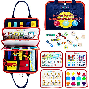 HarVow Busy Board for Toddlers, Montessori Home Teach Life Skills & Learning Skills for Kids 2-4, Montessori Educational Toys, Sensory Autism Toys, Preschool Learning Activity for Boys & Girls Age 1-3