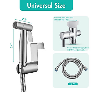 BARROCK Handheld Bidet Sprayer for Toilet, Stainless Steel Metal Made Baby Cloth Diaper Spraying Kit, Bathroom Toilet Bidet Attachment Set for Bathing Pets and Feminine Hygiene, Brushed Nickel