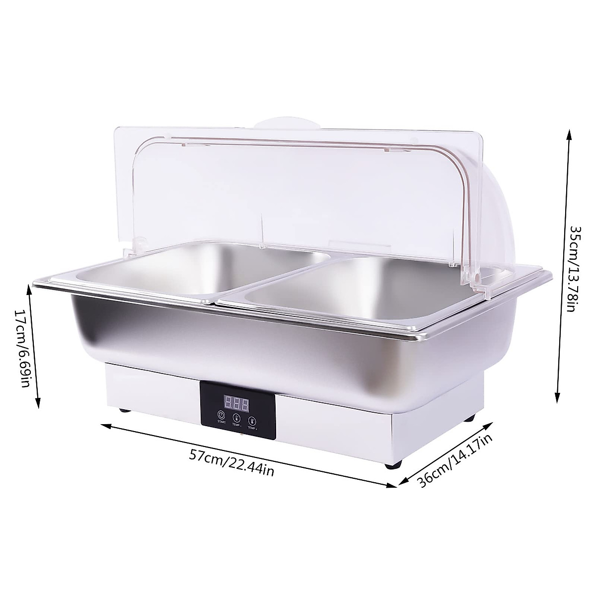 Chafing Dish Buffet Set Two Food Trays, Electric Chafing Dish with Roll-Open Lid Temperature Adjustable, Chafing Server Set Chafer for Parties, Catering Events, Restaurants