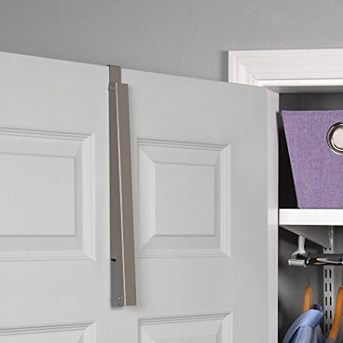 Over Door Hanger - Single Closet Hanger Retractable Collapsible Folding Hanging Rack Organizer Perfect for Clothes & Towels Ideal for Bathrooms, Dorm Rooms Etc. - Satin Nickel (Includes one Hook)