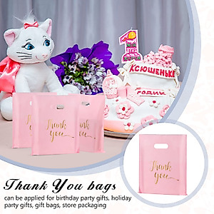 200 Pieces Plastic Thank You Bags Plastic Shopping Bags for Small Business Pink Gift Bags with Handles Merchandise Bags with Gold Thank You Logo for Party Stores Business Gift Supplies (12 x 15 Inch)