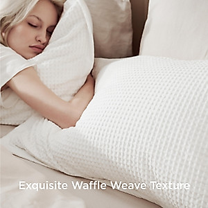 Bedsure Euro Sham Pillow Covers - 100% Cotton Waffle Weave Pillow Shams 2 Pack, Ultra Soft and Cozy Throw Pillow Covers for Bed Pillows, Decorative Euro Shams for Sofa and Couch, White, 26x26 Inches