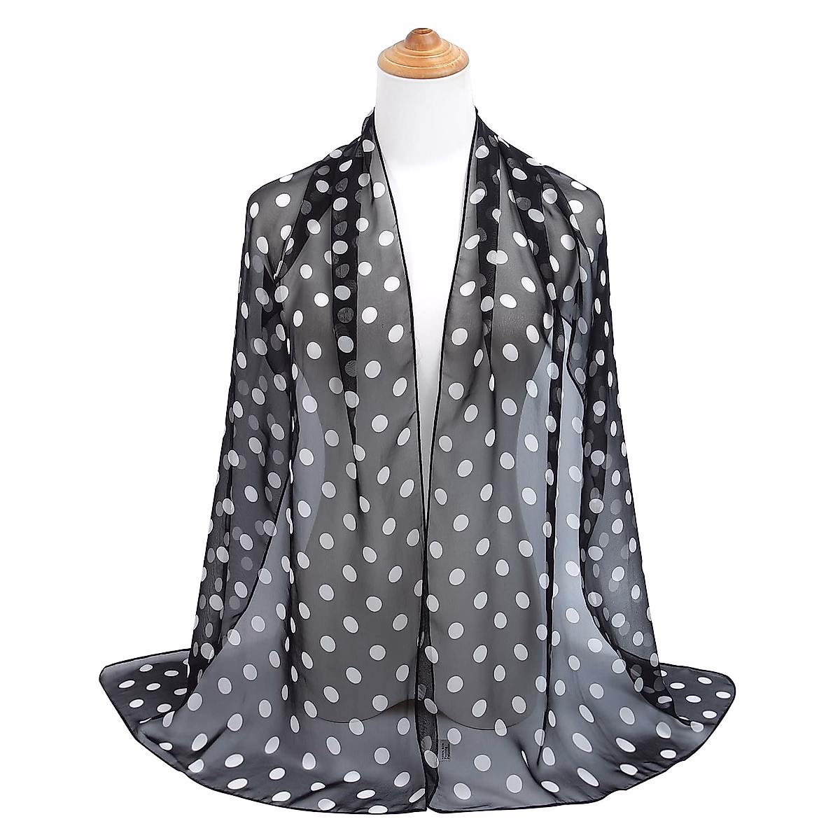 E-Clover 1950s Chiffon Scarf Long Polka Dot Scarfs Vintage 50s Sheer Neck Head Scarves Shawl for Women Black White Mothers Day Gifts