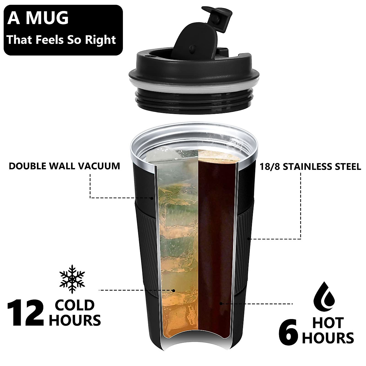 Coffee Mug, Coffee Tumblers with Straws and Straw Brushes, Travel Coffee Mug with Leakproof Lids for Keeping Hot and Cold Water Coffee and Tea In Travel Office Camping (Black, 17.00, ounces)