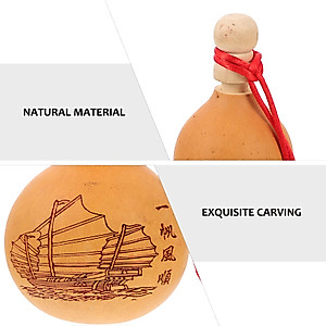 Angoily Gourd Wine Flask Bottle Chinese Wu Lou Wine Bottle with Stopper Wooden Chinese Feng Shui Hu Lu Gourd Ornament for Home Kitchen (Khaki)