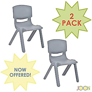 JOON Stackable Plastic Kids Learning Chairs, 20.5x12.75X11 Inches, The Perfect Chair for Playrooms, Schools, Daycares and Home, Dark Gray, (2-Pack)