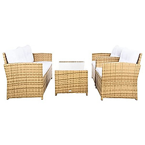 SAFAVIEH Outdoor Collection Vellor Natural/White Cushion 4-Piece Conversation Patio Set PAT7516D