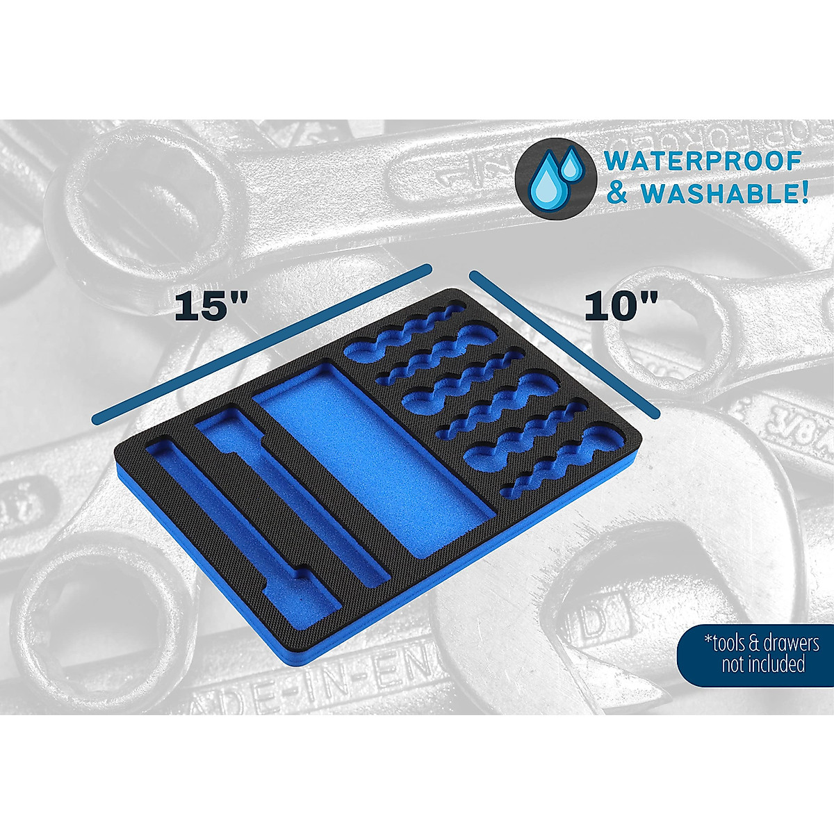 Polar Whale Tool Drawer Organizer Socket Holder Insert Blue and Black Durable Foam Strong Tray 15 x 10 Inches Holds 30 Sockets and More Fits Craftsman Husky Kobalt Milwaukee and Many Others