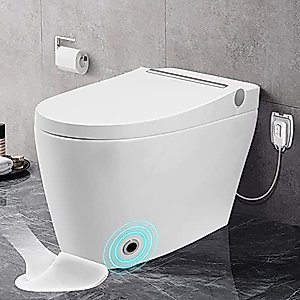 Cosvalve Heated Seat Smart Toilet, One Piece Toilet, Automatic Flush Tankless Toilet without Bidet, Foot sensor Flush, Blue Night Light, Knob Control, Power Outage Flushing