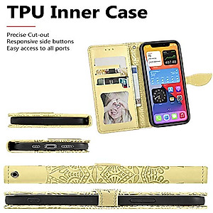 ONV Wallet Case for OnePlus N20-1.5M Adjustable Strap Emboss Feather Flip Phone Case Card Slot Magnet Leather Shell Flip Stand Cover for OnePlus N20 [MZY] -Yellow