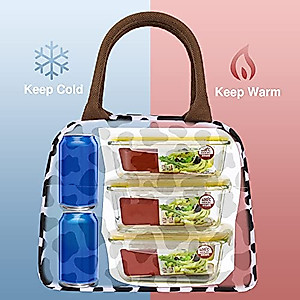 Aiphamy Insulated Lunch Bag Reusable Lunch Box Lunch Cooler Tote Bag for Women Men Adults Work Picnic (Cow Print)