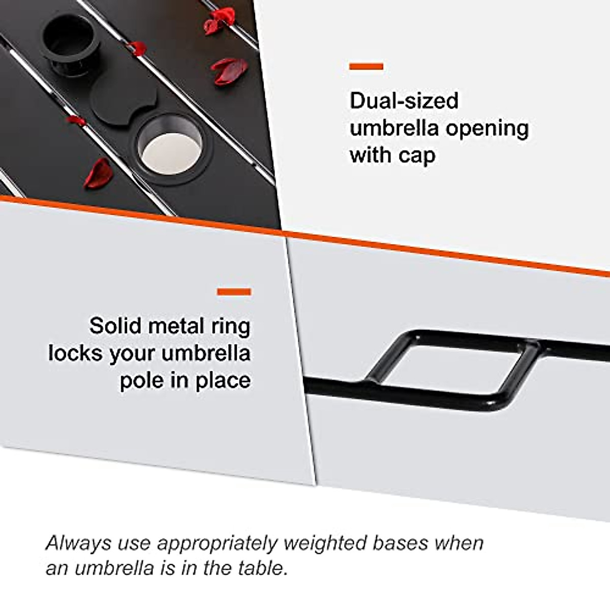 Anmutig Outdoor Dining Table with 1.57" Umbrella Hole, Picnic Table Metal Steel Square Backyard Bistro Table Outdoor Dining Table for Garden, Poolside, Backyard, Black, 37x37inch